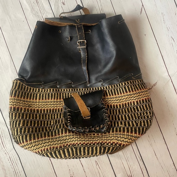 Vintage | Bags | Vintage Sisal And Leather Backpack | Poshmark